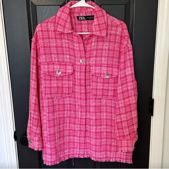 Zara | Jackets & Coats | Zara Hot Pink Tweed Boucle Shacket | Poshmark